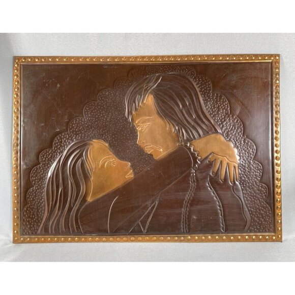 Art | Vtg Handmade Copper Relief Art Lovers Embrace Couple Romance ...
